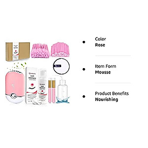Qiveaory 150ml/5.07fl.oz Eyelash Extension Cleanser Extension Lash Shampoo Brush Mini USB Portable Lash Fan Mascara Brush Disposable Microbrush Wash Bottle Reusable Makeup Remover Pad Gentle Cleaning