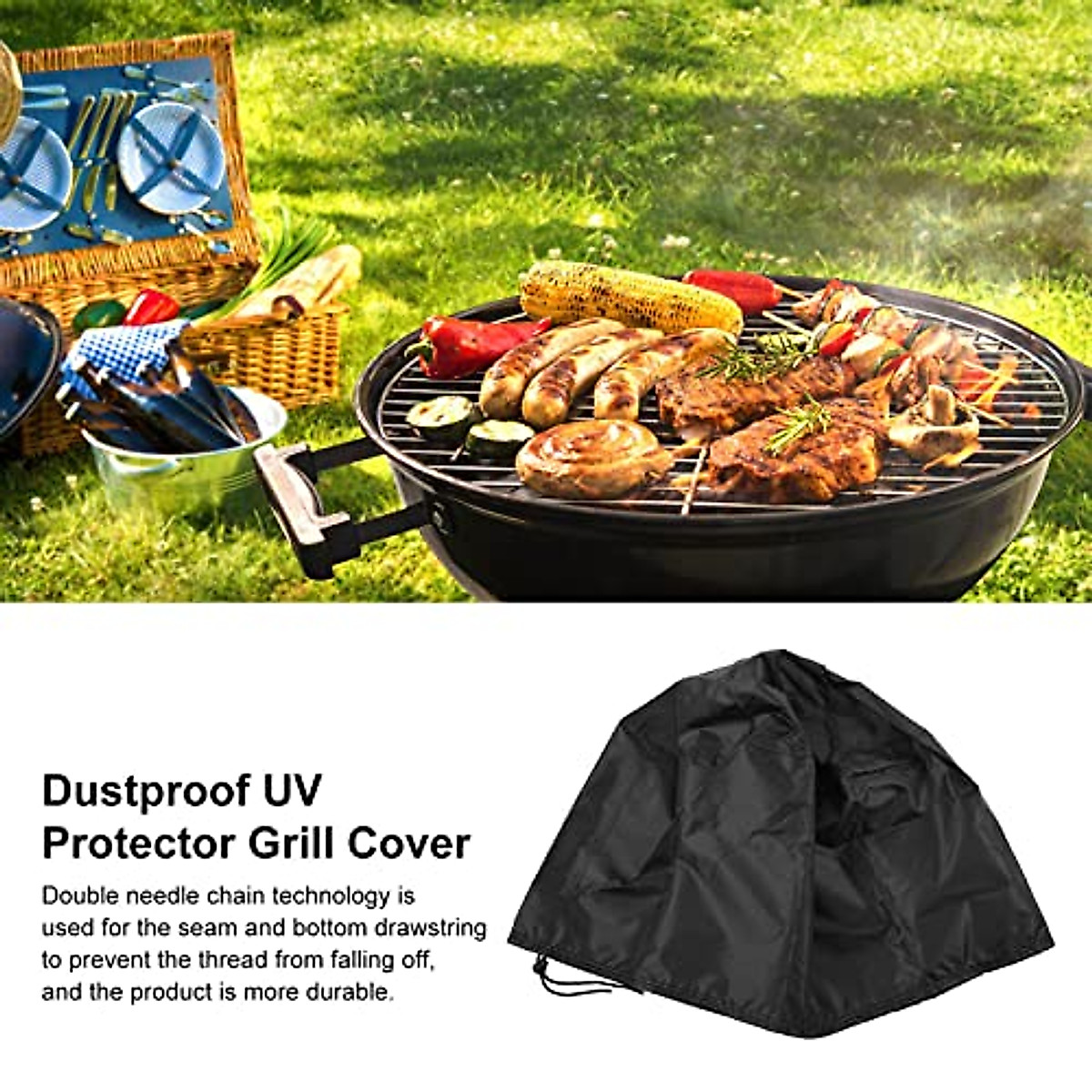 Barbecue Cover, 52x37cm Outdoor Garden Grill Shade Rainproof Dustproof UV Protector Barbecue Round Hood