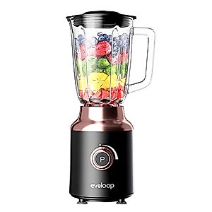 Evoloop Glass Blender, Countertop Blender, 750 Watt High Speed Smoothies Blender with 6 Blade System for Shakes, 50 oz Glass Jar, Self Cleaning