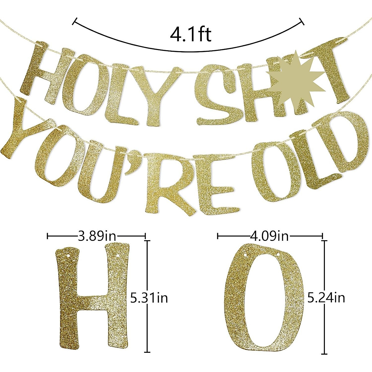 Holy Shit You're Old Banner Gold Glitter for 30th 40th 50h 60th 70th 80th 90th Funny Birthday Banner Sign Bunting Party Decor Photo Booth Props