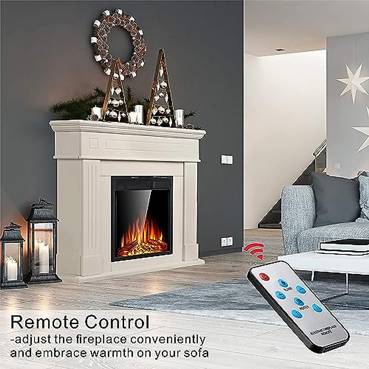 Xbeauty 44" Electric Fireplace with Mantel Package Freestanding Fireplace Heater Corner Firebox with Log & Remote Control,750-1500W,(White)