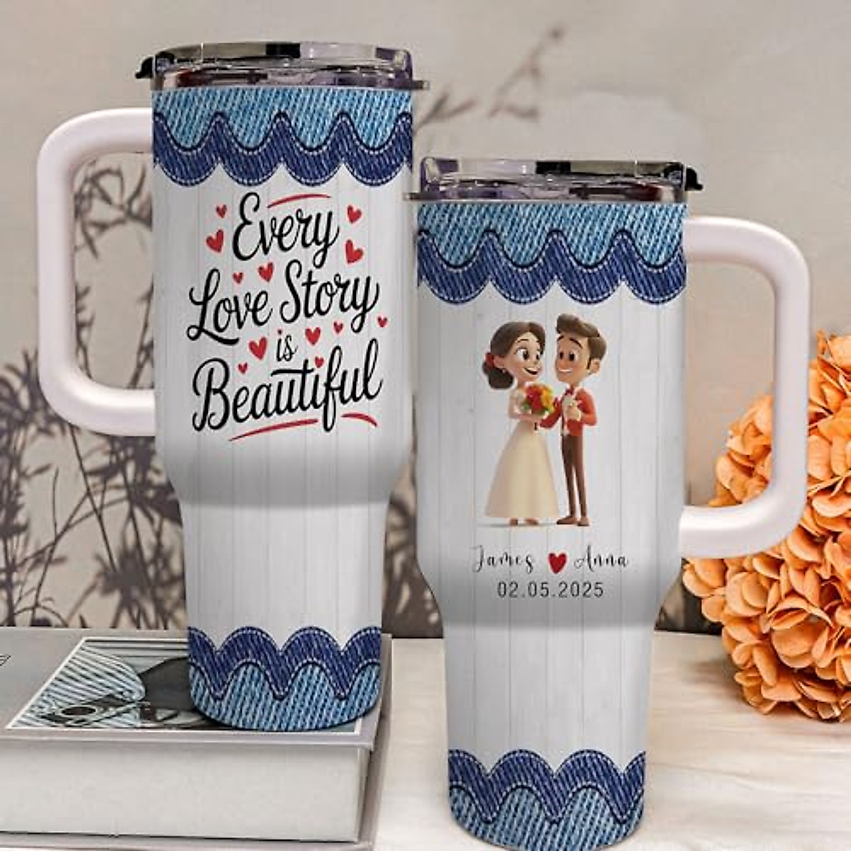 Custom 40oz Tumbler with Handle – romantic dance-Personalized Couple Gift for Anniversary Wedding Gift, Birthday, Mother's Day, Valentine’s Day 8dAKmy