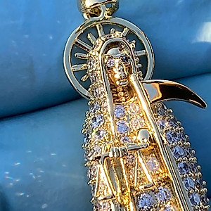 Bling Cartel La Santa Muerte Hip Hop Pendant Iced Charm Flooded Out 14K Gold Finish Small 2"