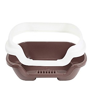 TEHAUX Cat Litter Box Self Cleaning Pet Cat Hut- Semi- Enclosed Cat Litter Box Practical Cat Cleaning Bath Basin Plastic Cat Toilet (Coffee, Size M) 15.72X11.79X4.52in