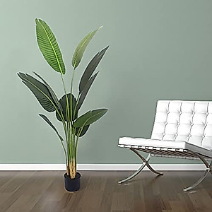 Softflame 5ft Bird of Paradise Palm Artificial Tree, Tropical Plants in Pot, Real Touch Technology, Artificial Plant with 3 Trunks, Perfect for Home Office Indoor Decoration