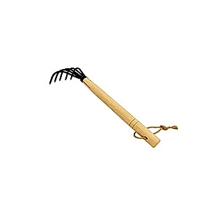XFJTECH 15'' Garden Rake Cultivator 5 Tines Claw Soil Tiller Military Grade Steel Japanese Ninja Claw with Ergonomic Wooden Handle for Perfect Pulverized and Aerated Soil and Combing Leaves Weeding