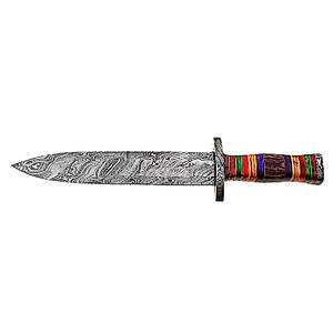 Damascus Steel Hunting Knife - Fixed Blade Knives with Sheath - Firm Grip Handle Made of Rose Wood (MD)