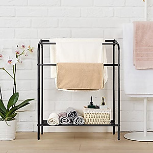 Freestanding Towel Rack Black Hand Towel Drying Rack for Bathroom 3 Tier Blanket Ladder for Living Room Drying and Display Storage Rack with Shelf, Black
