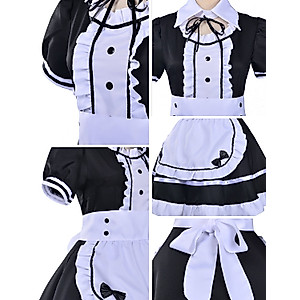 Japanese Anime Sissy Maid Dress Cosplay Sweet Classic Fancy Apron Socks Gloves Faux Fur Cat Furry Headwear Set(L)