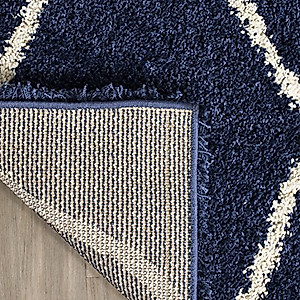 SAFAVIEH Hudson Shag Collection Area Rug - 8' x 10', Navy & Ivory, Moroccan Ogee Trellis Design, Non-Shedding & Easy Care, 2-inch Thick Ideal for High Traffic Areas in Living Room, Bedroom (SGH280C)