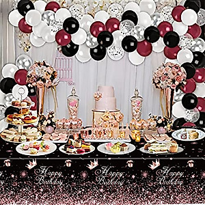 Inspireyee Black Rose Gold Plastic Tablecloth (Pack of 4), 86 x 51 inches Black Rose Gold Party Tablecovers for Black Rose Gold Theme Birthday Party Supplies (Black Rosegold
