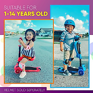 Hurtle 3-Wheeled Scooter for Kids - Wheel LED Lights, Adjustable Lean-to-Steer Handlebar, and Foldable Seat - Sit or Stand Ride with Brake for Boys and Girls Ages 1-14 Years Old - Blue