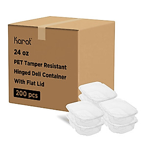 Karat 24oz PET Tamper Resistant Hinged Deli Container with Lid - 200 ct