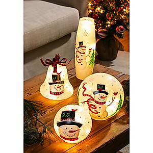 Cypress Home Beautiful Snowman and Cardinal Hand Painted Glass LED Globe Table Décor, Set of 2-7 x 7 x 7 Inches Indoor/Outdoor Decoration for Homes, Yards and Gardens