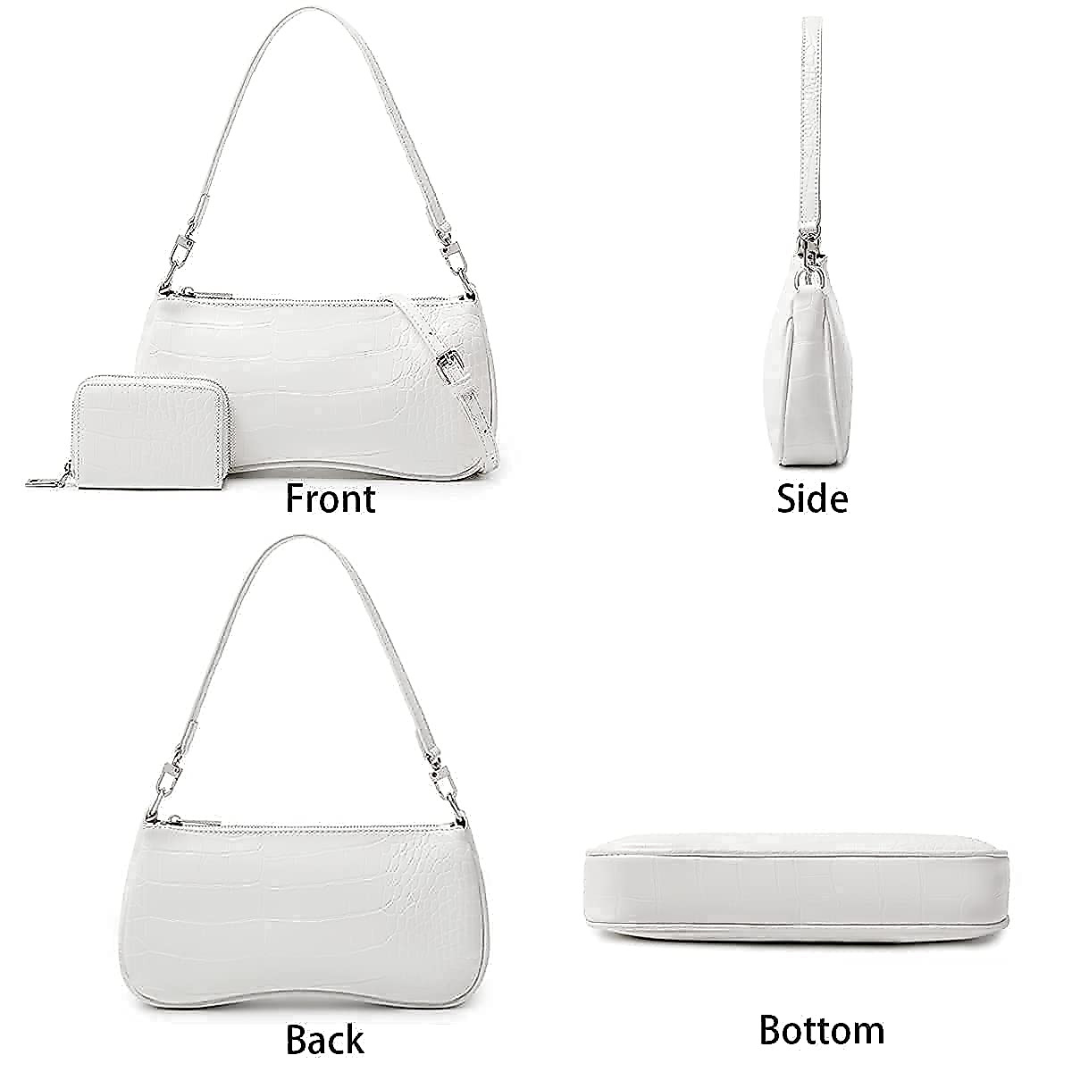 White Purse for Women 3pcs Set Small Shoulder Bag Mini Clutch Purses 90s Y2k Handbags