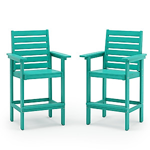 Homenjoy Tall Adirondack Chair Set of 2, HDPE Weather Resistant Patio Bar Stools, Heavy Duty Bar Height Adirondack Chairs with Footrest, 26 inch High Balcony Chair for Deck Pool, Blue Turquoise