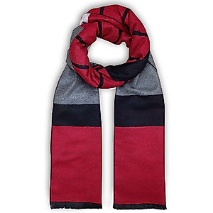 Livativ Bleu Nero Luxurious Winter Scarf for Men and Women – Large Selection of Unique Design Scarves – Super Soft Premium Cashmere Feel Red Black Grey Two-sided Stripes