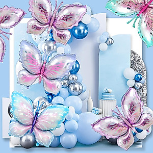 10 PCS Butterfly Balloons, Gradient Giant Butterfly Foil Mylar Balloon Butterfly Birthday Decorations for Butterfly Theme Birthday Party Wedding Supplies (Pink Purple, Green,Blue)