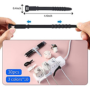 30PCS Reusable Cable Ties, UMUST Silicone Zip Ties,Cord Organizer,Silicone Cable Ties,Cord ties,Cable Straps,Wire Organizer Keeper for Bundling Phone Charging Cable,Wire (black,white,blue)