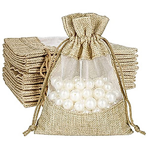 HRX Package Burlap Sheer Bags 5x7 inches, 12pcs Jute Fabric Drawstring Gift Bag Jewelry Pouches for Candy Wedding Party Favor Christmas