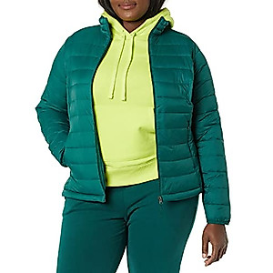 Amazon Essentials Women's Lightweight Long-Sleeve Water-Resistant Puffer Jacket (Available in Plus Size), Dark Emerald Green, X-Large