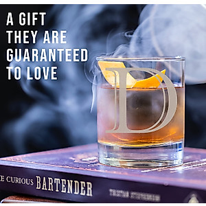 Etched Monogram 11oz Whiskey Rocks Glass (Letter D), A-Z Customized Bourbon Gifts for Men, Personalized Old Fashioned Scotch Glass, Custom Engraved Gifts for Him, Initial, Name, Regalos Personalizados