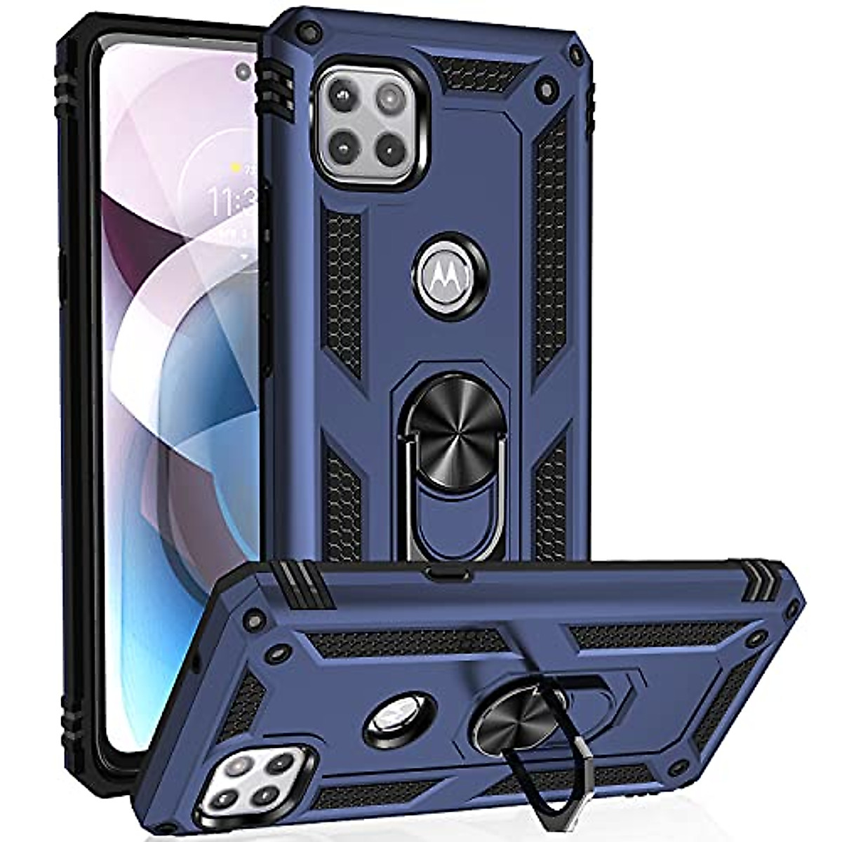 Military Grade Drop Impact for Moto One 5G Ace Case Motorola One 5G Ace G 5G Case 360 Metal Rotating Ring Kickstand Holder Armor Heavy Duty Shockproof Case for One 5G Ace Phone Case (Blue)
