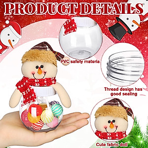 Reallnaive 12 Pcs Christmas Candy Jars 5.91 x 3.15 Inch Plastic Clear Candy Jars with Doll Snowman Santa Elk Lid Christmas Cookie Jar Food Storage Container Candy Box for Holiday Xmas Party Gifts