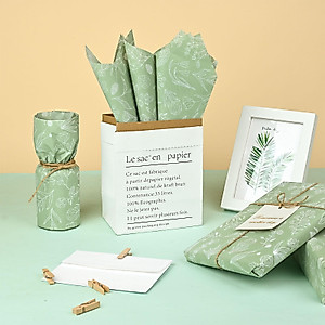 100 Sheets Sage Green Wildflowers Tissue Paper Green White Floral Printed Tissue Paper Botanical Decorative Tissue Paper for Green Boho Themed Baby Shower Wedding Birthday DIY Craft