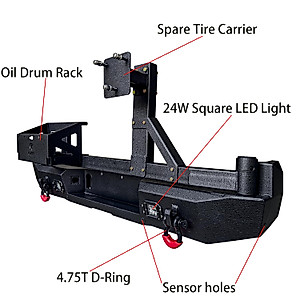 LUYWTE Fit 2016-2023 Tacoma Steel Front and Rear Bumper With Winch Plate&Tire Carrier&LED Lights（Black Texture）