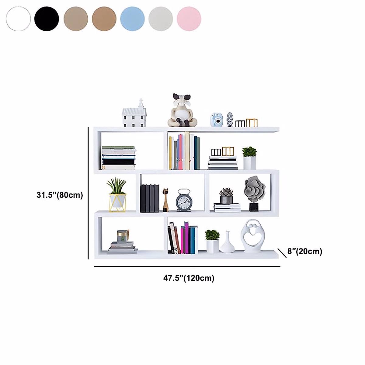 FOTN Wall Unit Open Book Shelf Decoration Wall Hanging Bookshelf Wall Partition Wall Background(Walnut,47" L x 8" W x 31" H)