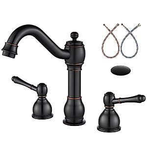 Aolemi 8 Inch Oil Rubbed Bronze Widespread Bathroom Sink Faucet Double Lever Handle 3 Holes Vanity Basin Mixer Tap Deck Mount with Pop Up Drain Assembly