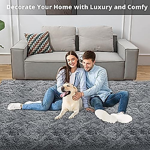 ROCYJULIN Area Rug for Living Room, Area Rugs 8x10 Fluffy Rugs for Bedroom, Non Slip Carpet for Dorm Room, Shag Rug for Playroom, Fuzzy Rug for Kids Room, Large Dark Grey Gray Rug
