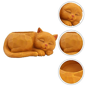 Hemoton Resin Succulent Planter Pot Sleeping Cat Flower Pot Animal Plants Bonsai Holder Flower Container Desktop Flower Vase Table Art Statue for Home Office Desktop Decor