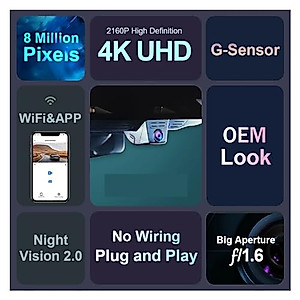 Fitcamx 4K Car DVR Dash Camera Dashcam Compatible with Landrover (Color : Black, Size : 4K Dual Cam 128GB)