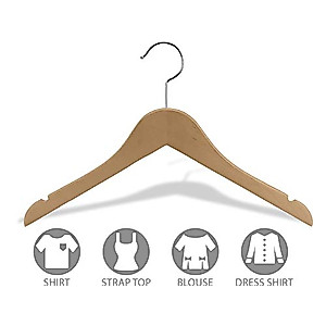 Wooden Junior Top Hanger, Natural Finish with Chrome Hardware, Box of 25 by The Great American Hanger Company