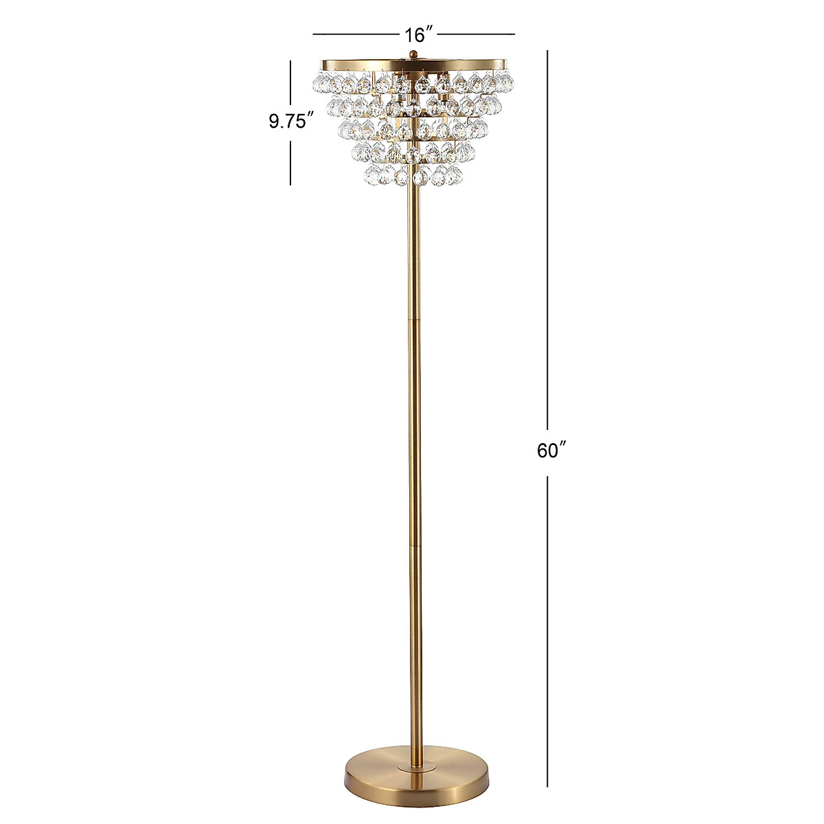 JONATHAN Y JYL9005B Jemma 60" Crystal/Metal LED Floor Lamp, Contemporary, Modern, Transitional, Elegant, Office, Living Room, Family Room, Dining Room, Bedroom, Hallway, Foyer, Brass Gold/Clear
