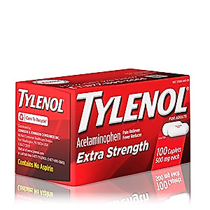 Tylenol Extra Strength Caplets with 500 mg Acetaminophen, Pain Reliever & Fever Reducer, Acetaminophen for Headache, Backache & Menstrual Pain Relief, 100 ct