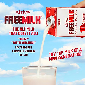 Strive FREEMILK, Animal-Free Dairy Milk, 32 oz Carton (Pack of 6), Lactose Free, 10g Protein per Serving, Alt Milk, Shelf Stable, Precision Fermentation, Perfect Day