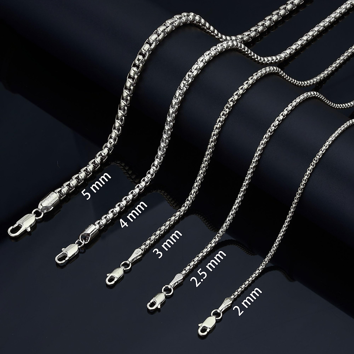 nometo 925 Sterling Silver Necklace, 2.5mm Box Chain, Unisex, 16-30 Inches, Lobster Claw Clasp, Italian Craftsmanship