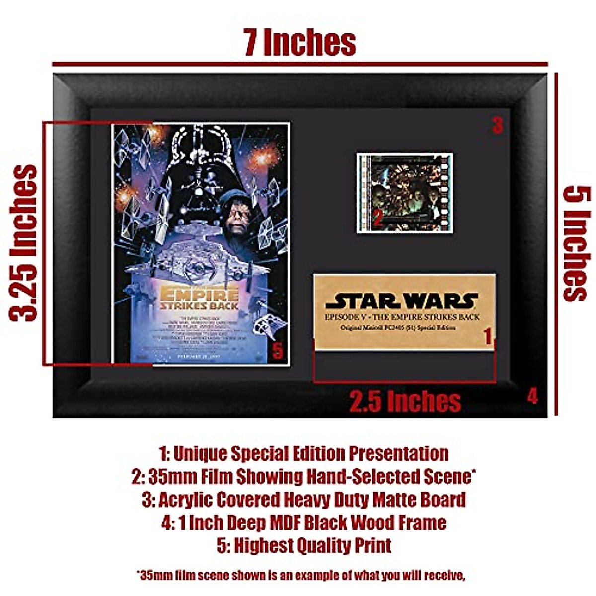FilmCells – Star Wars: Episode V - The Empire Strikes Back - Officially Licensed Collectible - 7” x 5” MiniCell Desktop Presentation – Featuring 35 mm Movie Clip with Easel Stand and Certificate of Authenticity