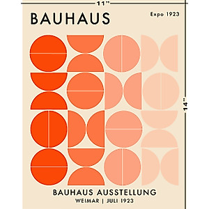 Bauhaus Mid Century Modern Wall Art - 11x14" UNFRAMED Print - Abstract, Minimal Wall Decor - Exhibition Poster Replication (Orange)
