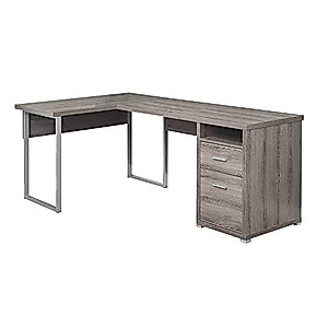 Monarch Specialties I 7255 Computer Desk, Home Office, Corner, Left, Right Set-up, Storage Drawers, 80"L, L Shape, Work, Laptop, Metal, Laminate, Brown, Grey