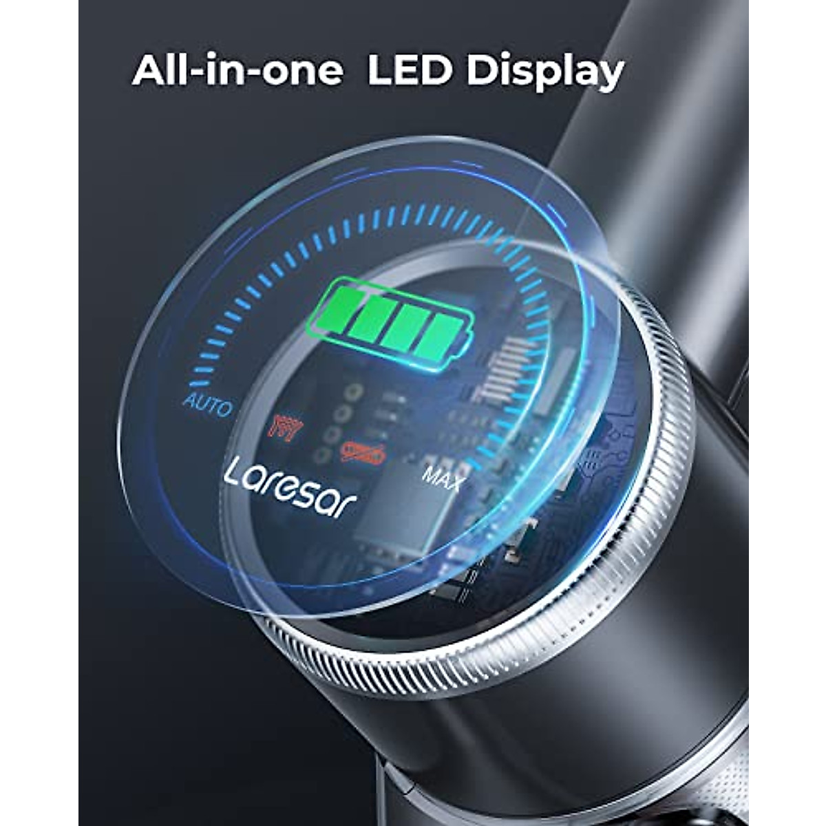 Laresar Cordless Vacuum Cleaner, 33Kpa/400W Stick Vacuum Cleaner, Handheld Vacuum, Stepless Speed Regulation & LED Screen, Headlights, Up to 55Mins, Suitable for Carpet, Pet Hair, Hardwood Floor