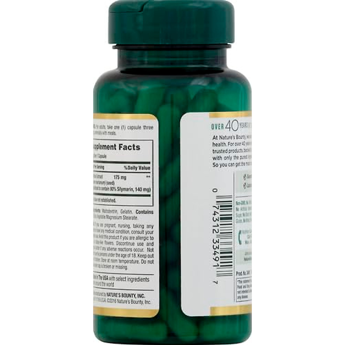 Nature's Bounty Milk Thistle, Herbal Health Supplement, Supports Liver Health, 175mg, 100 Softgels