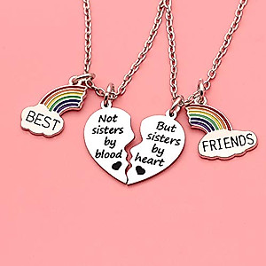 Maxforever Best Friends Gifts Best Friends 2 Split Heart Necklaces Friendship Jewelry Birthday Christmas Gifts for Best Friends (Not sisters by blood but sisters by heart)
