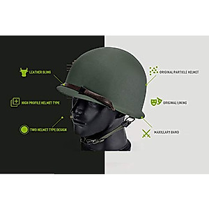 WWII US Army M1 Green Helmet Replica Adjustable with Net/Canvas Chin Strap Tactical Paintball Gear for Adults by BYHai