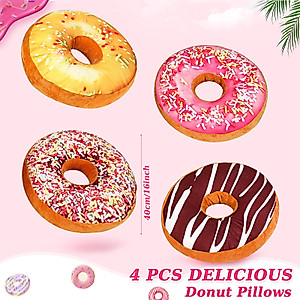 4 Pcs Donut Pillow 3D Digital Print Round Throw Pillow 16 Inches Donut Seat Back Stuffed Cushion Funny Decorative Soft Plush Food Stuffed Decor Seat Pad Cushion for Couch Chair Floor Sofa, 4 Styles