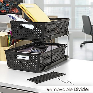 SimpleHouseware 2 Tier Bathroom Organizer Tray Pull-Out Sliding Drawer/Under-Sink Storage, Black