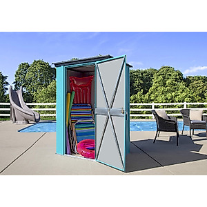 Spacemaker 4' x 3' Compact Outdoor Metal Backyard, Patio, and Garden Shed Kit, Teal and Anthracite